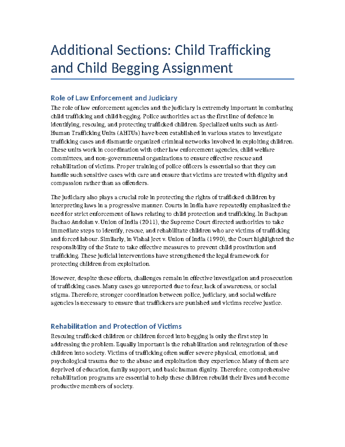 Child Trafficking & Begging: Law Enforcement & Judiciary Roles - Studocu