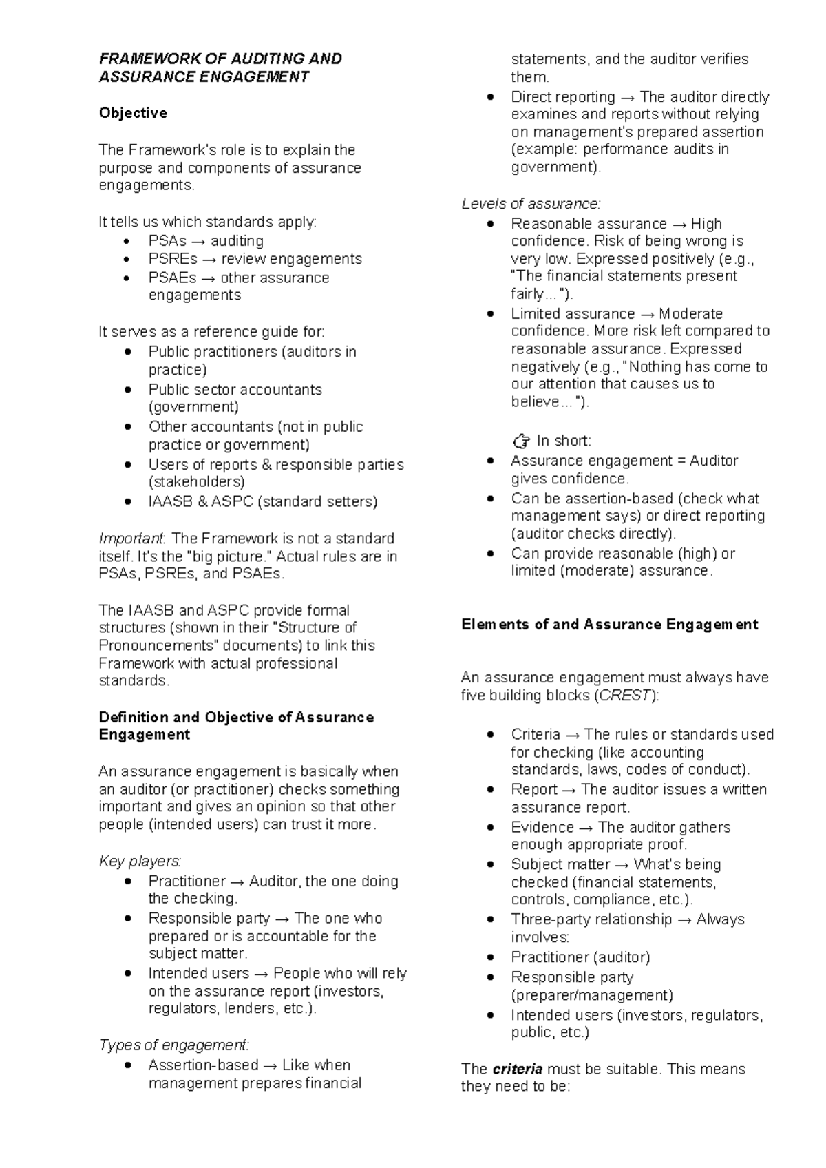 Framework of Auditing and Assurance Engagements (PSA) Overview - Studocu
