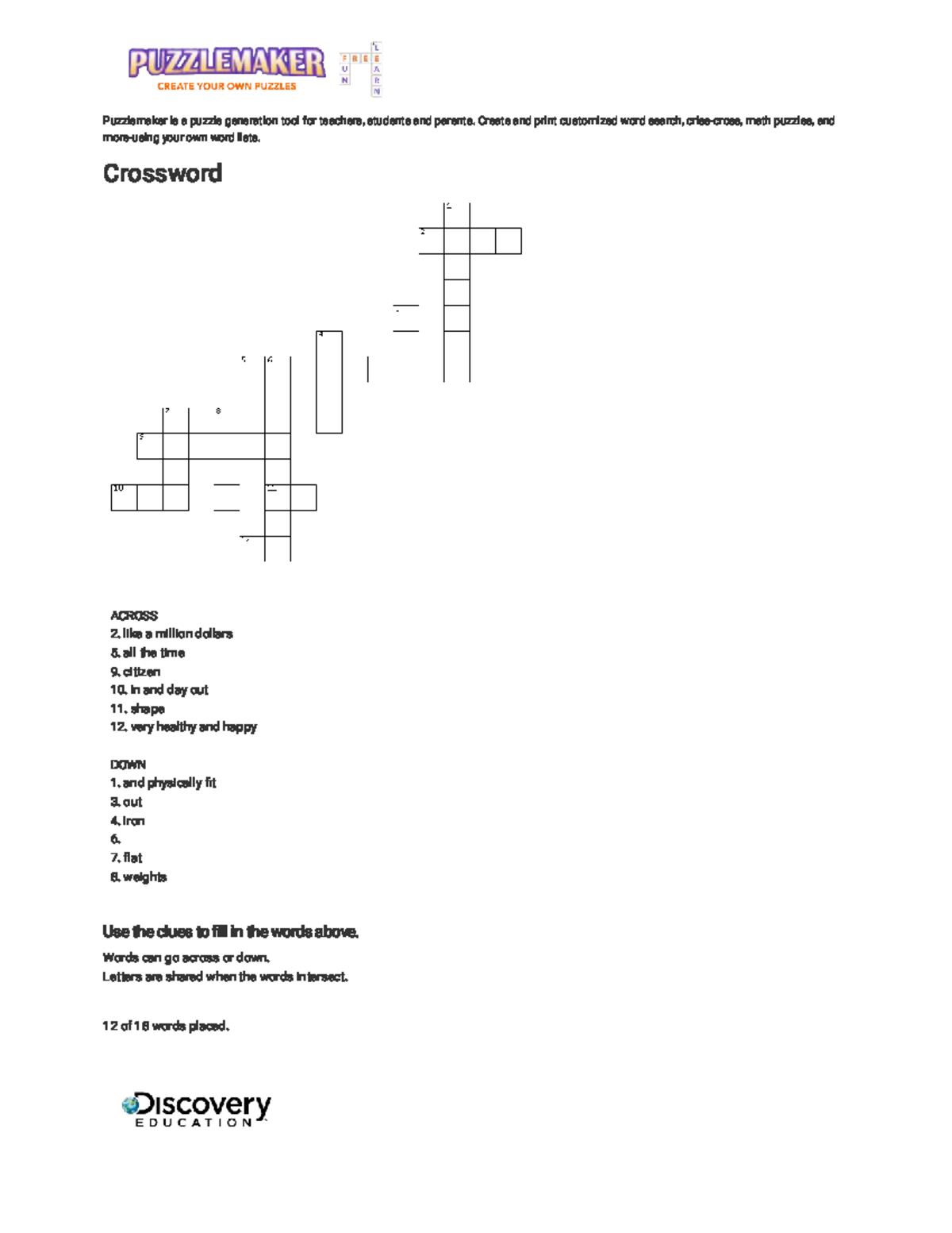 Criss Cross Puzzle Discovery Education Puzzlemaker - Puzzlemaker is a ...