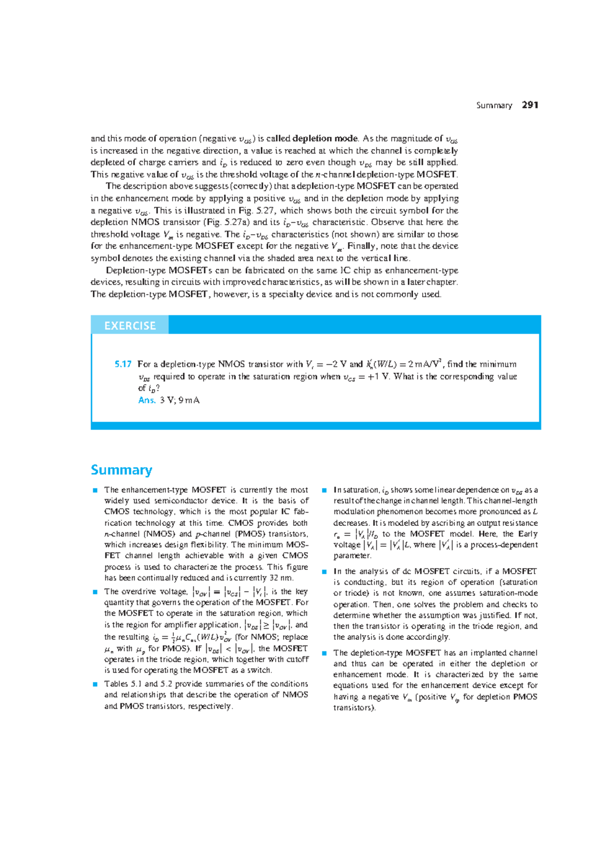 Practice Questions on MOSFET Operation and Characteristics (EE 291 ...