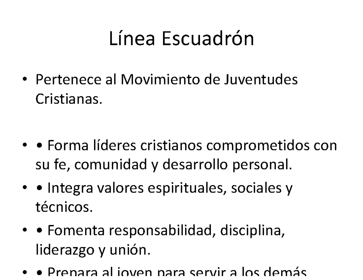 Línea Escuadrón: Formación Integral en Juventudes Cristianas - Studocu