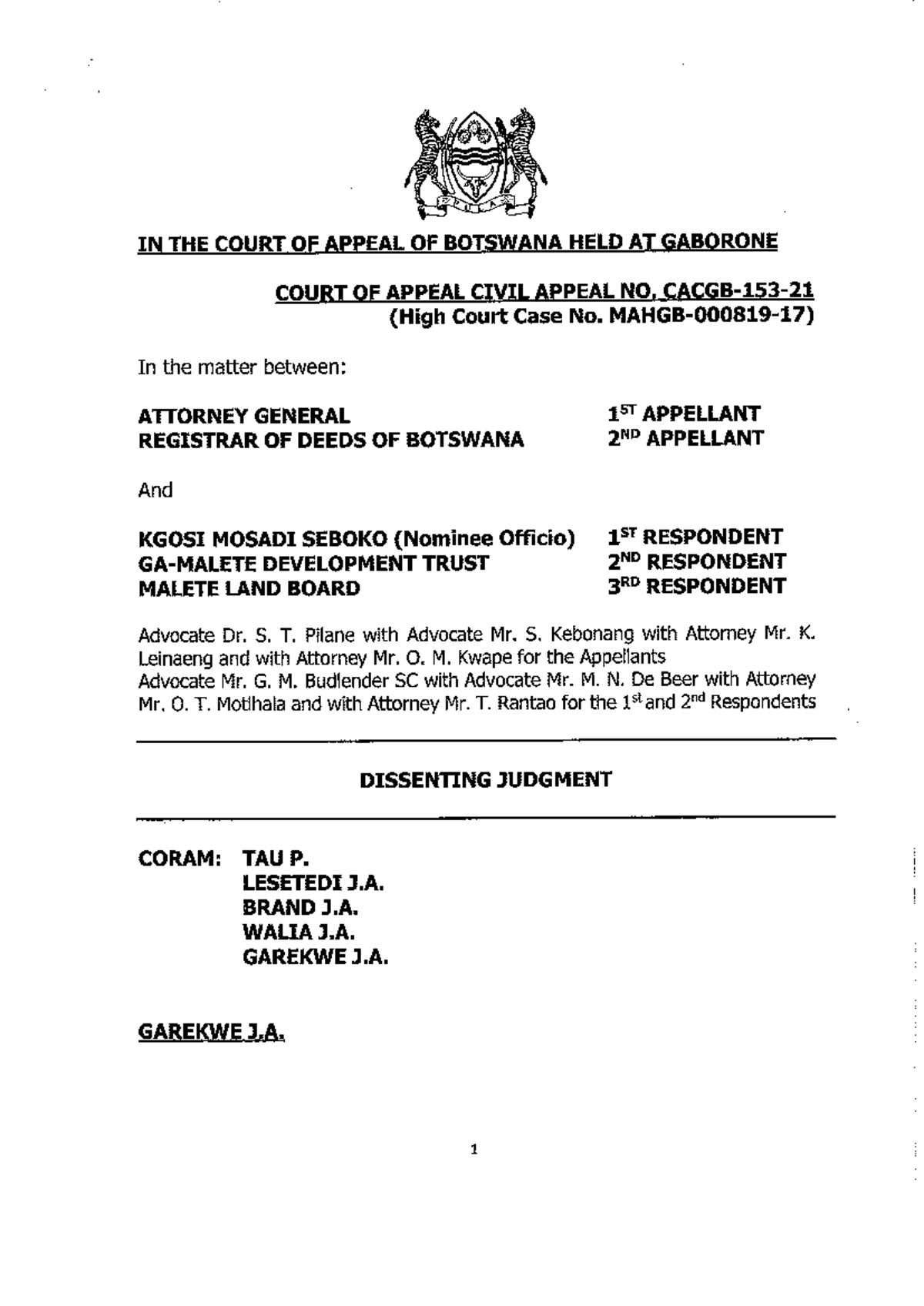 Attorney General v Kgosi Mosadi Seboko: Case Study Analysis - Studocu