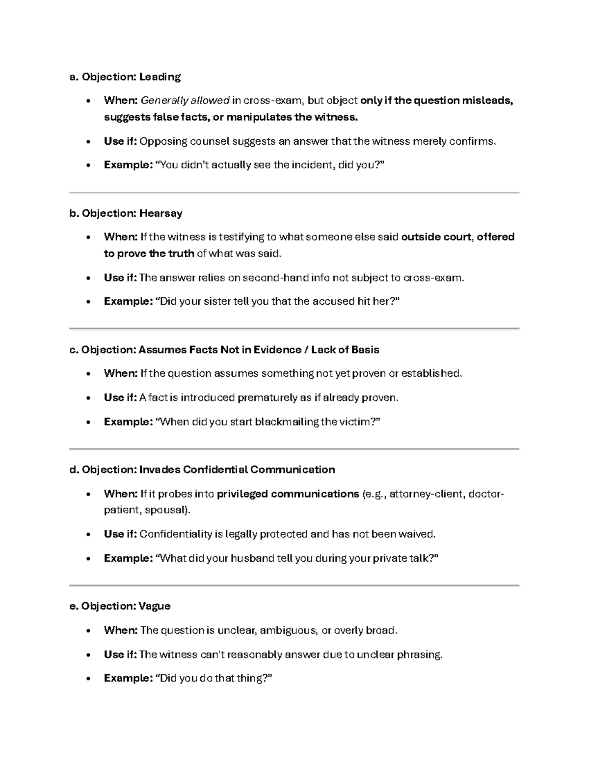 Legal Objections Guide: Understanding Common Objections in Court - Studocu