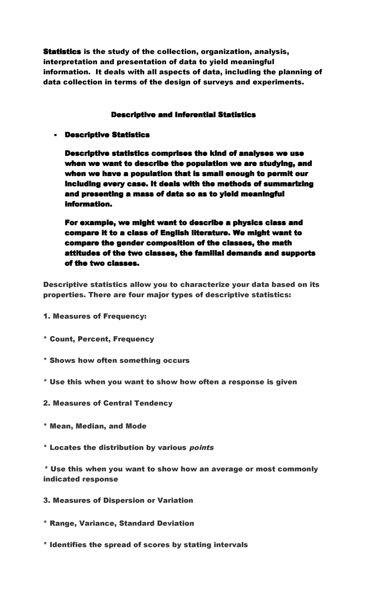 Stat 101: Lecture Notes on Descriptive & Inferential Statistics - Studocu