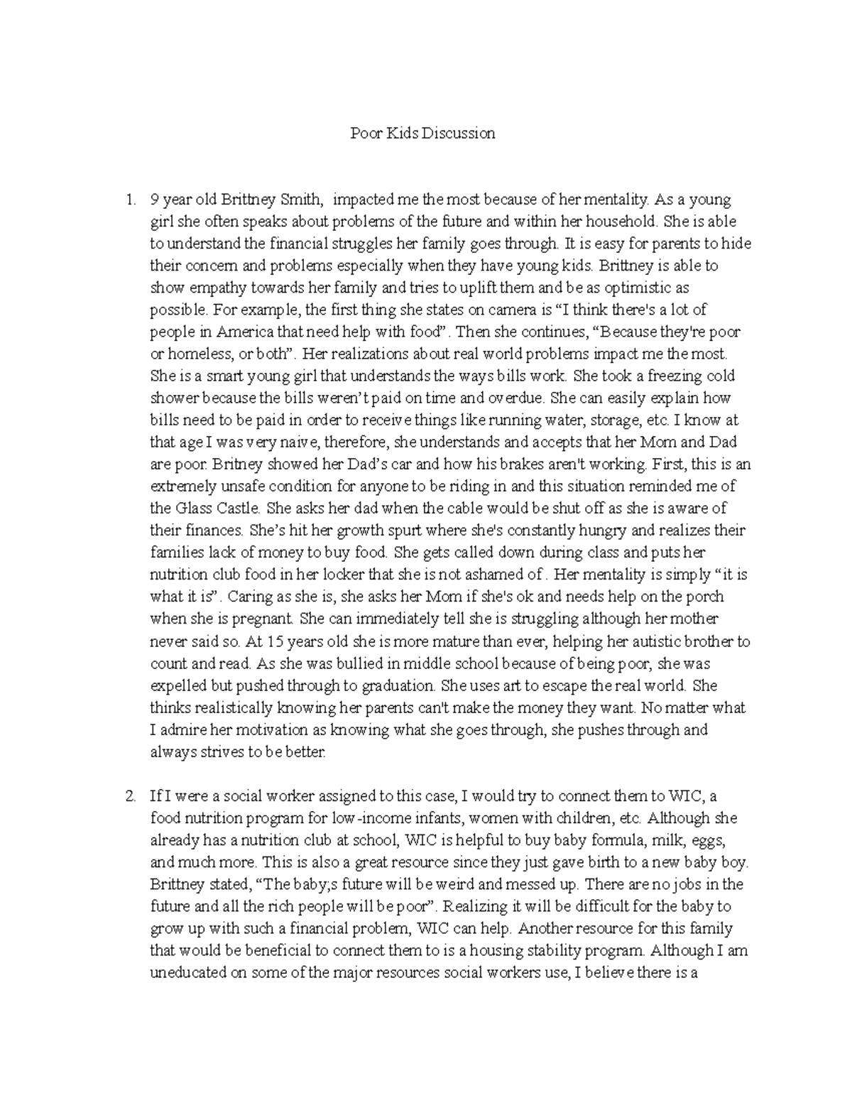 Poor Kids Discussion - Video - Poor Kids Discussion 9 year old Brittney ...