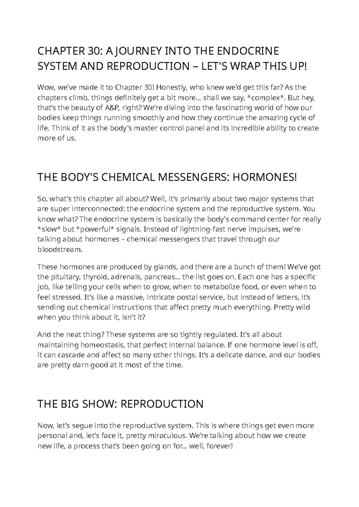 Human Anatomy & Physiology CH30: Endocrine & Reproductive Systems ...