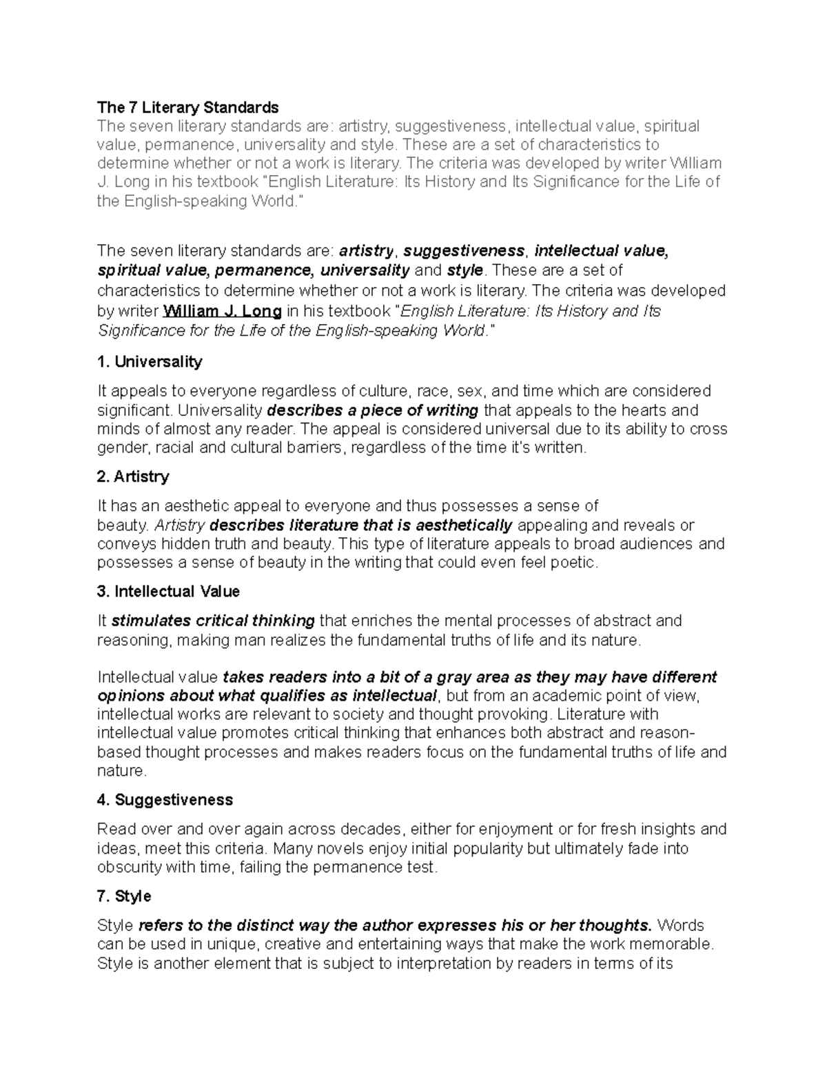 7 Literary Standards in Literature: A Critical Overview - Studocu