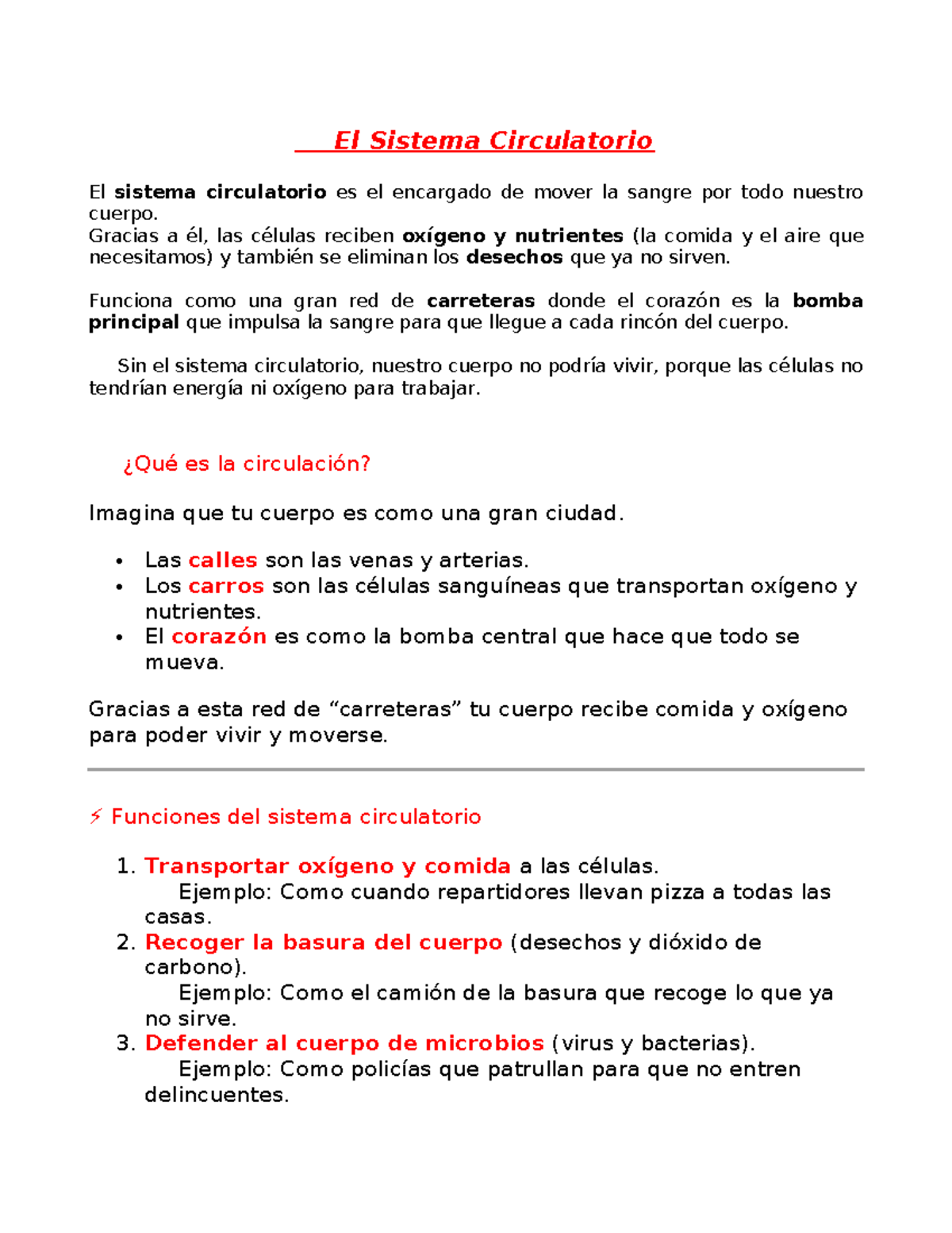 🌍 Sistema Circulatorio: Funciones y Partes Esenciales - Studocu