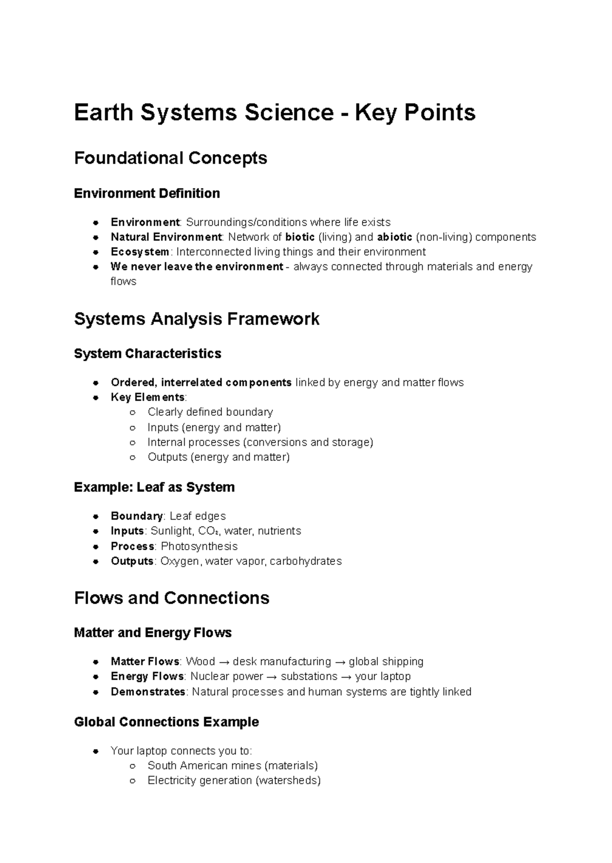 Geoge U1 Earth Systems Science Key Points and Concepts - Studocu