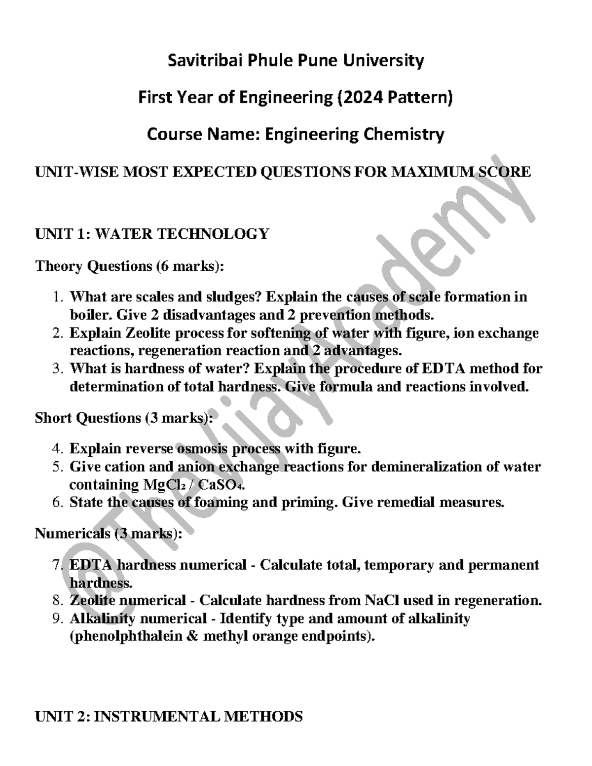 Engineering Chemistry (CHEM 101) Most Expected Questions for 2024 ...