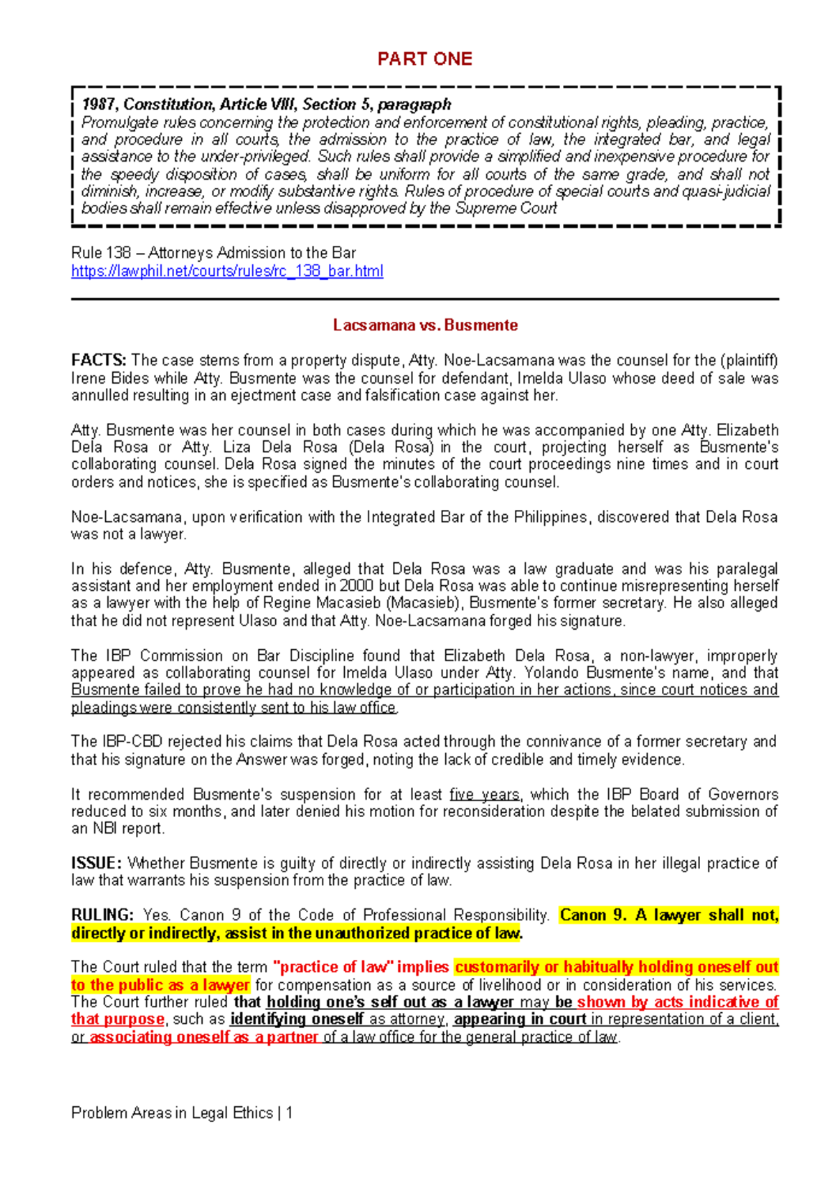 PALE Cases: Legal Ethics and Unauthorized Practice of Law Analysis ...
