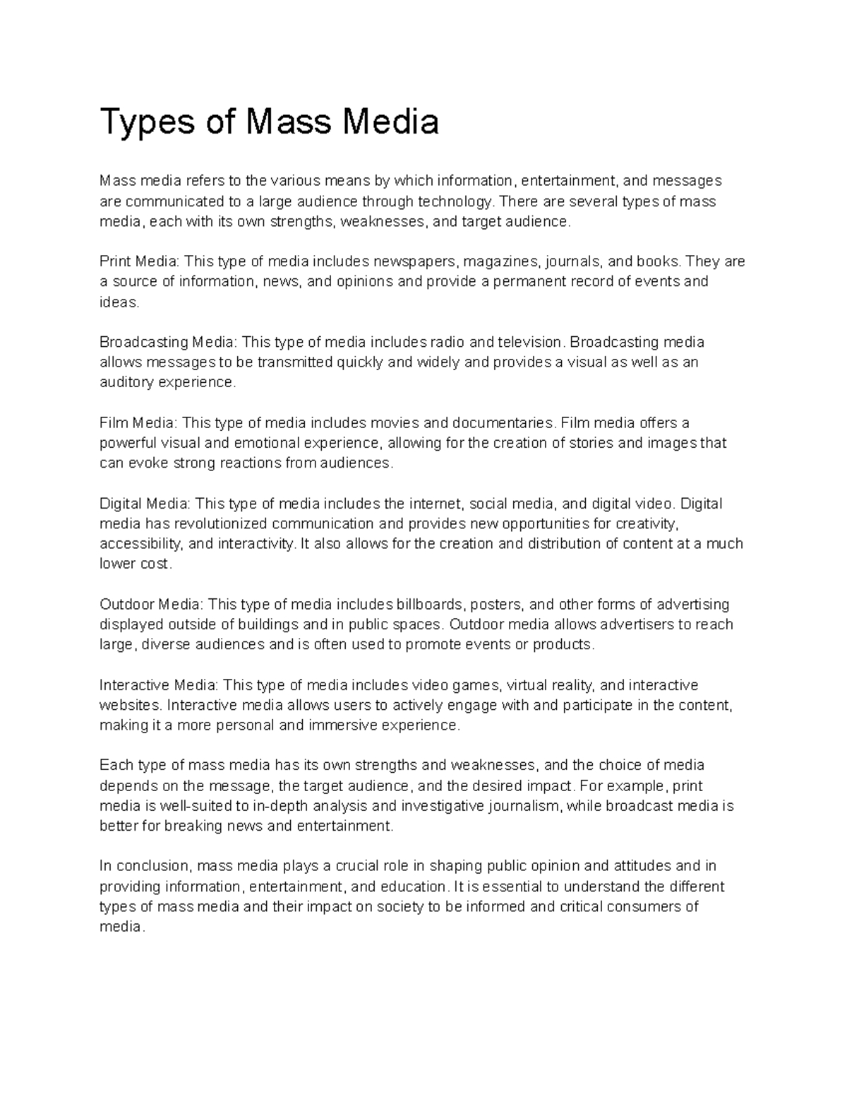 Types Of Mass Media
