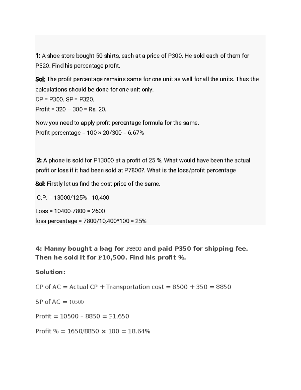 Problem-Solving in Economics: Profit Calculations and Percentages - Studocu