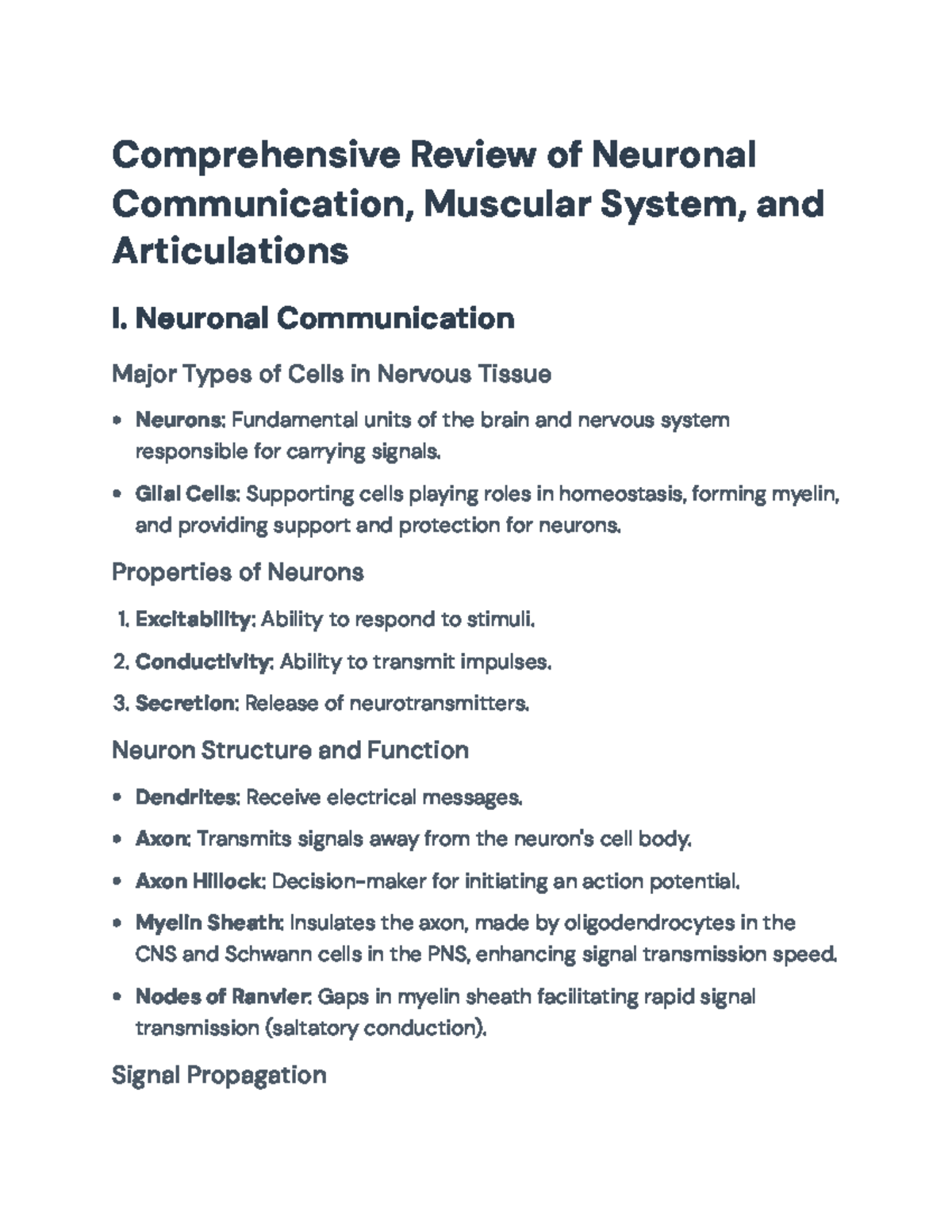Comprehensive Review of Neuronal Communication, Muscular System ...