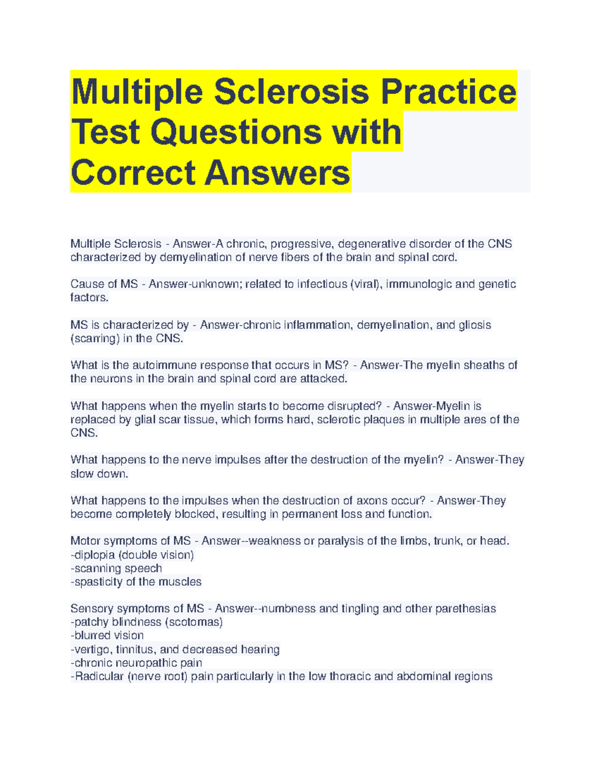 MS Practice Test Questions & Answers for Exam Prep - Studocu