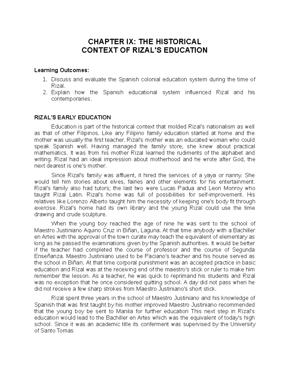 Rizal's Education and Its Historical Context (Chapter 9) - Studocu