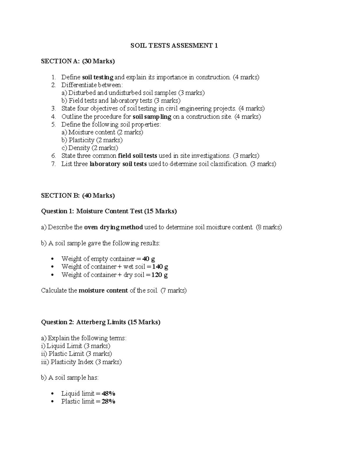 SOIL TESTS ASSESSMENT: Key Concepts and Calculations - Studocu