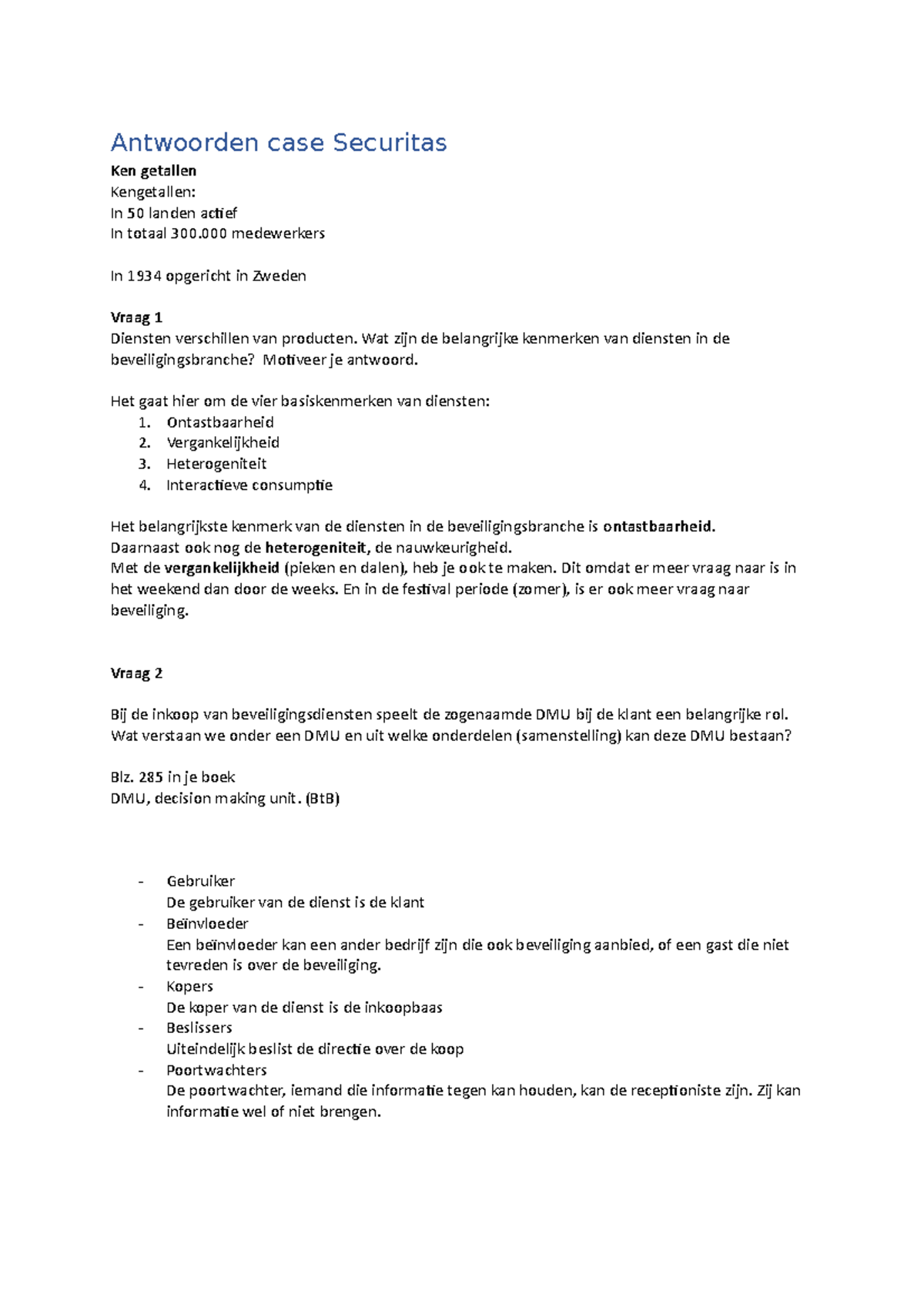 Securitas Case Study: Analysis and Insights on Security Services - Studeersnel