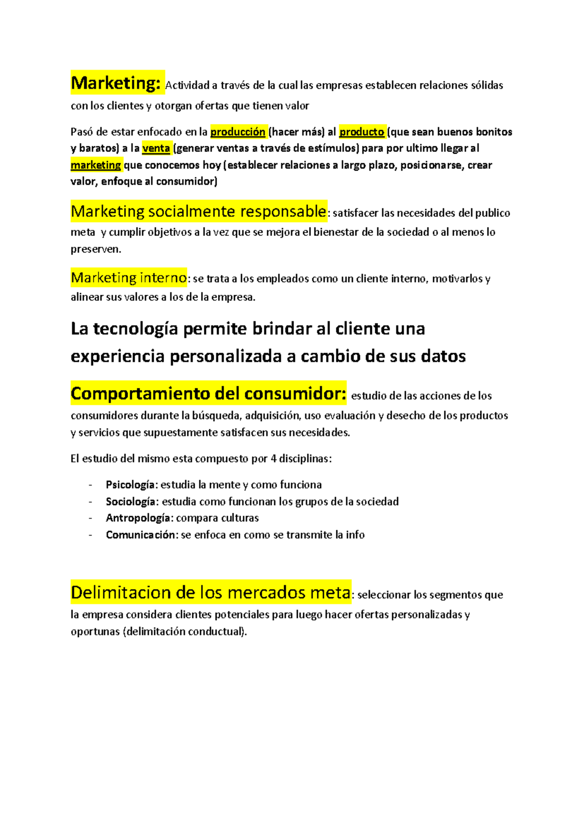 Resumen del 1er Parcial de Marketing (CCYC) - Mariano Guntern - Studocu