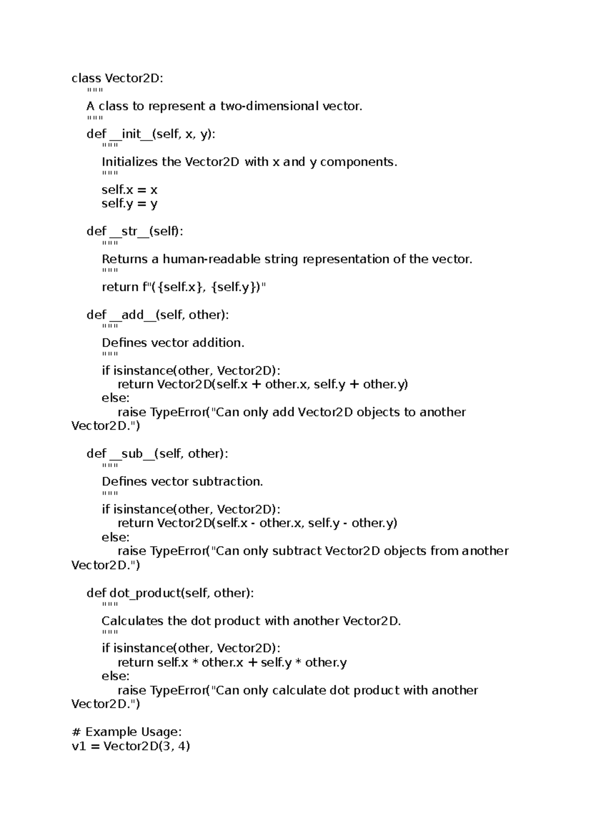 Class Vector2D: Lab Program for Vector Representation and Operations ...