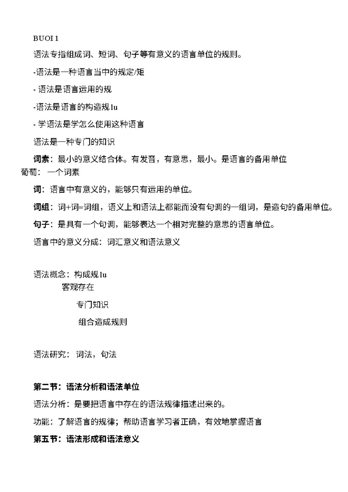 汉语语法 - hanyu - BUOI 1 语法专指组成词、短词、句子等有意义的语言单位的规则。 - 语法是一种语言当中的规定/矩 - 语法是 ...