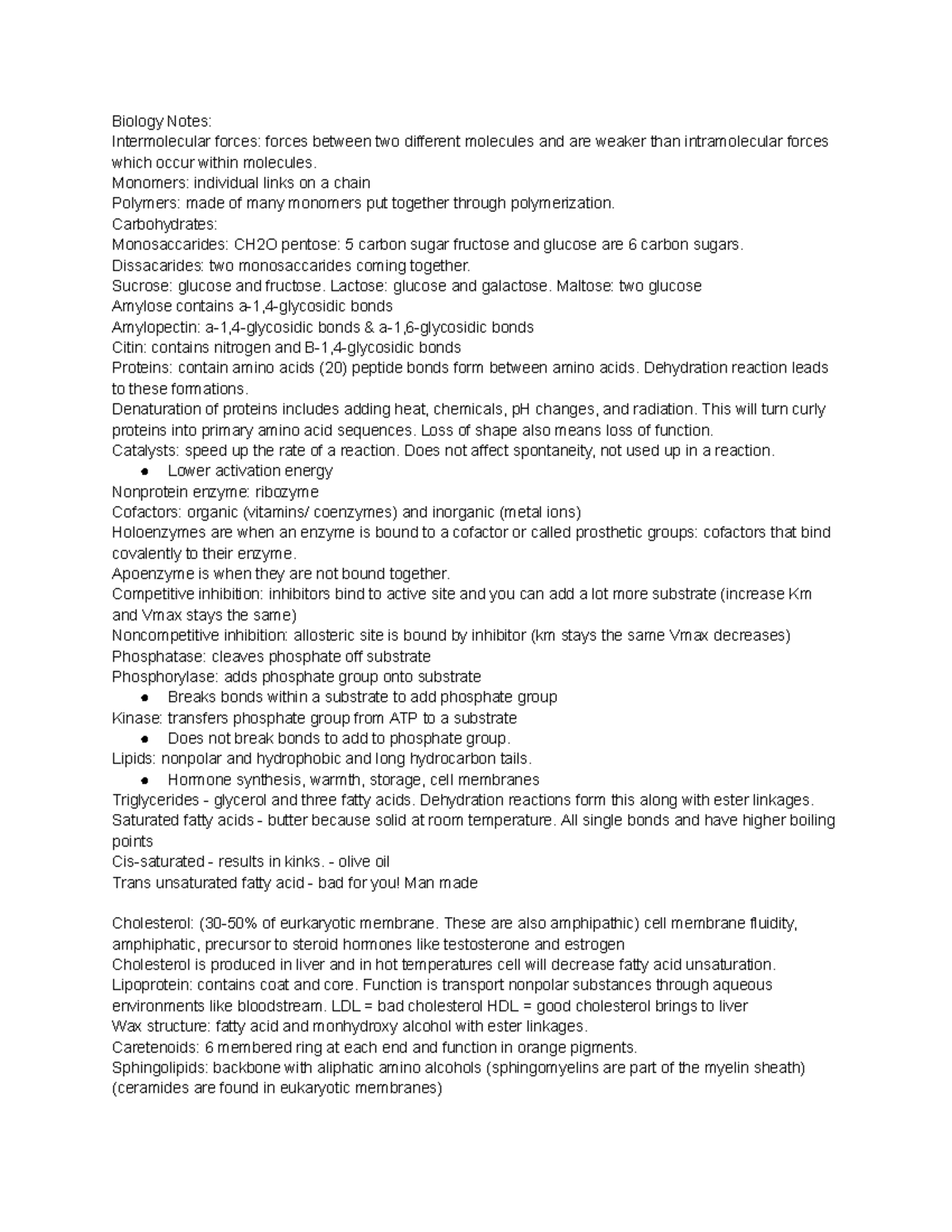 Biology Notes - Google Docs - Biology Notes: Intermolecular forces ...