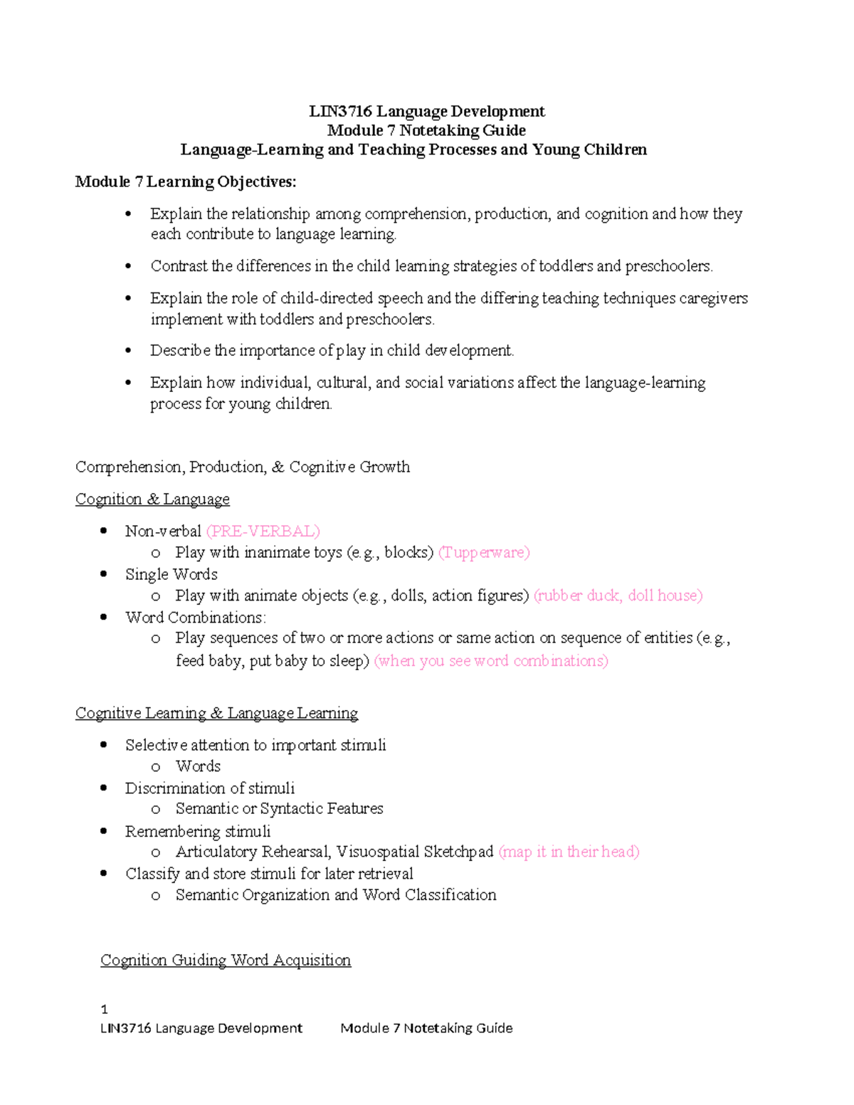 LIN3716 Language Development: Module 7 Notes on Learning & Teaching ...