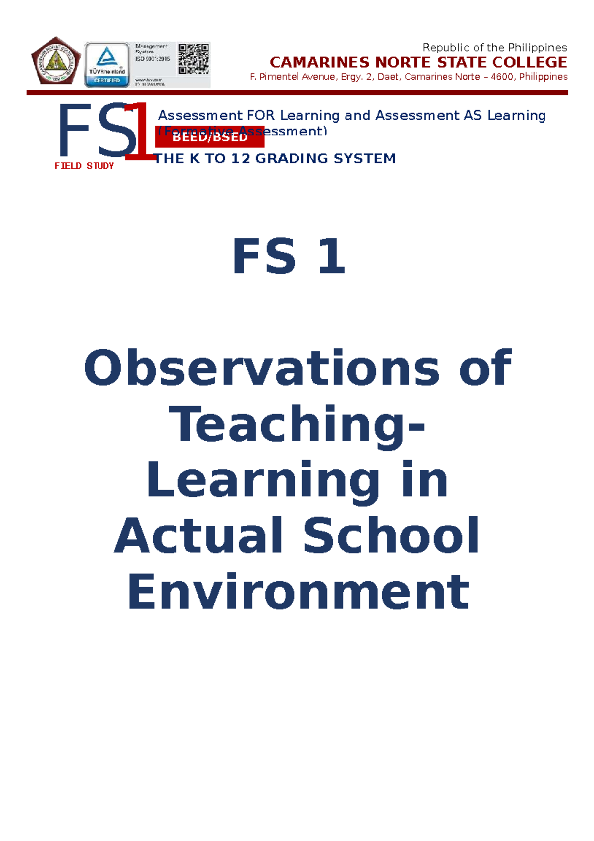 FS1 Episode 12: Observations on Formative Assessment in K to 12 Grading ...