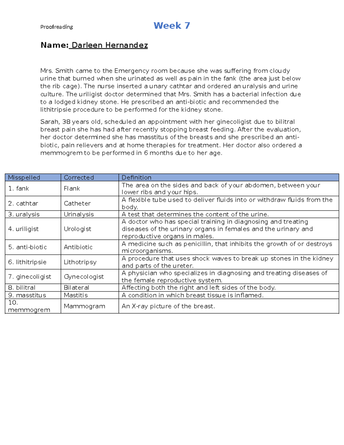 Proofreading Notes for Week 7: Medical Terminology Corrections - Studocu