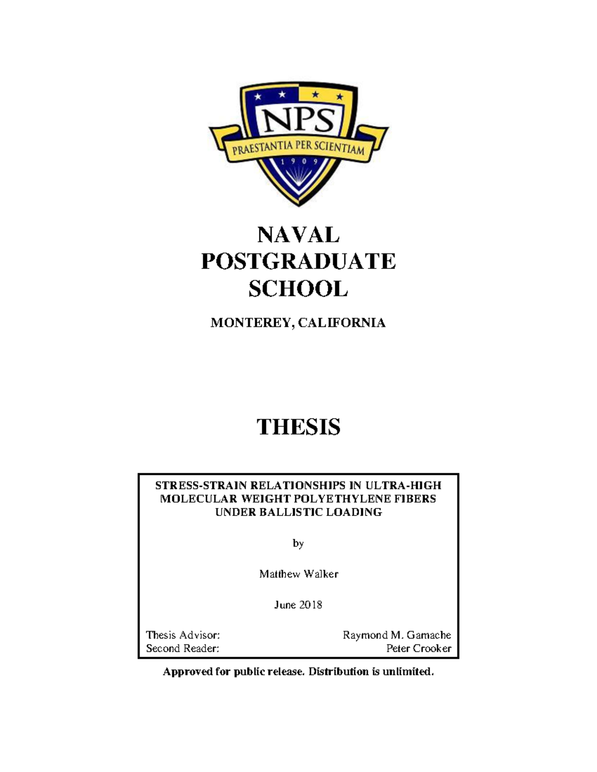 NPS THESIS: Relationships in Molecular Weight Polyethylene Fibers Under ...