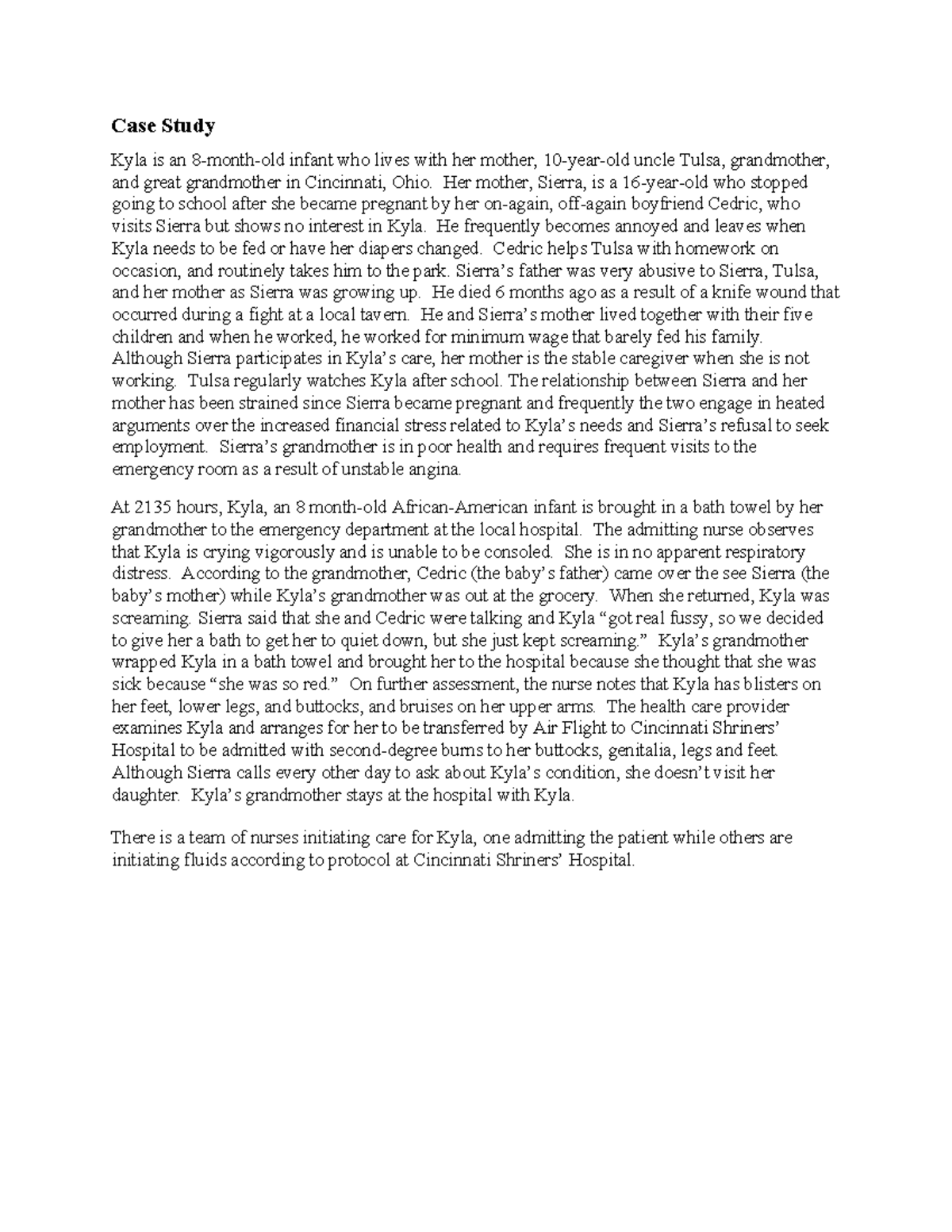 NUR250 - Kyla Case Study: Infant Care and Family Dynamics Analysis ...