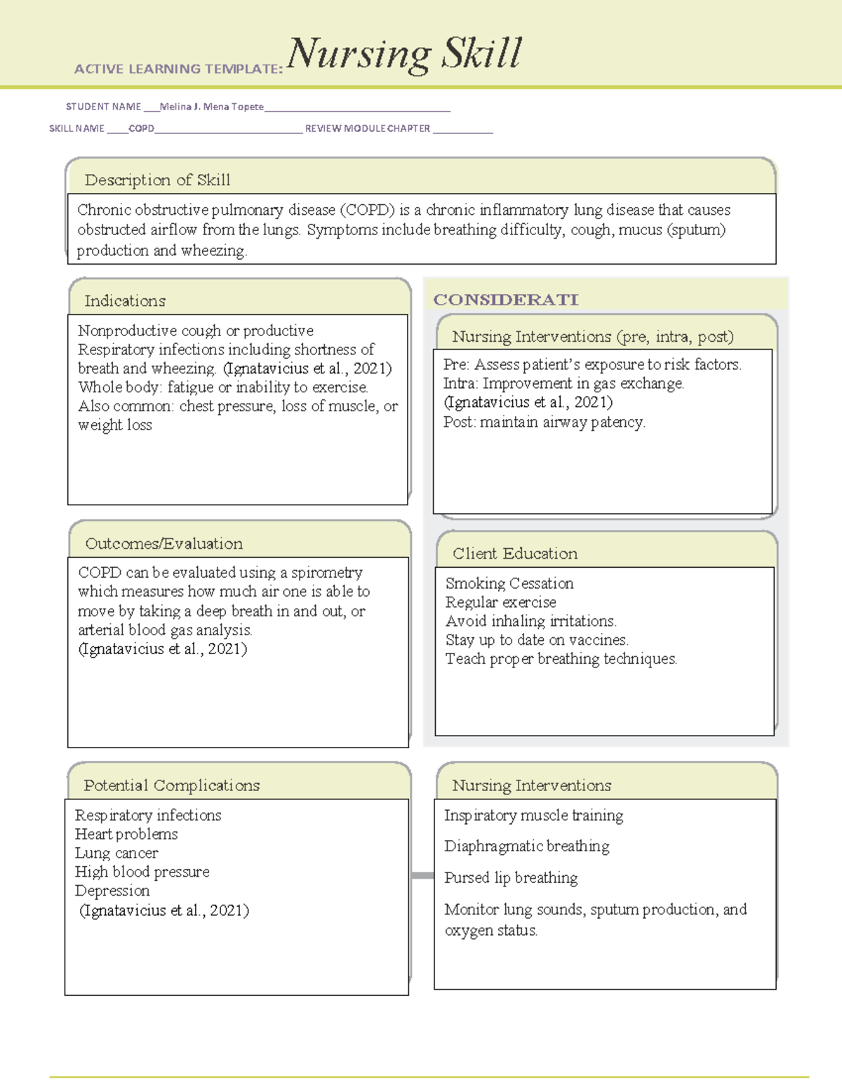 COPD - COPD ATI worksheet - STUDENT NAME Melina J. Mena Topete