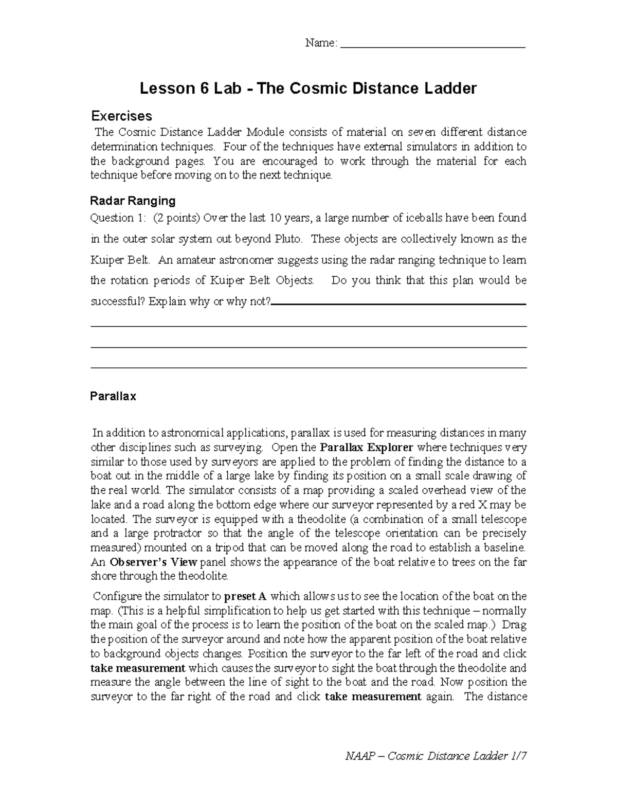 Lesson 6 - Lab: Cosmic Distance Ladder Worksheet (Astro 101) - Studocu
