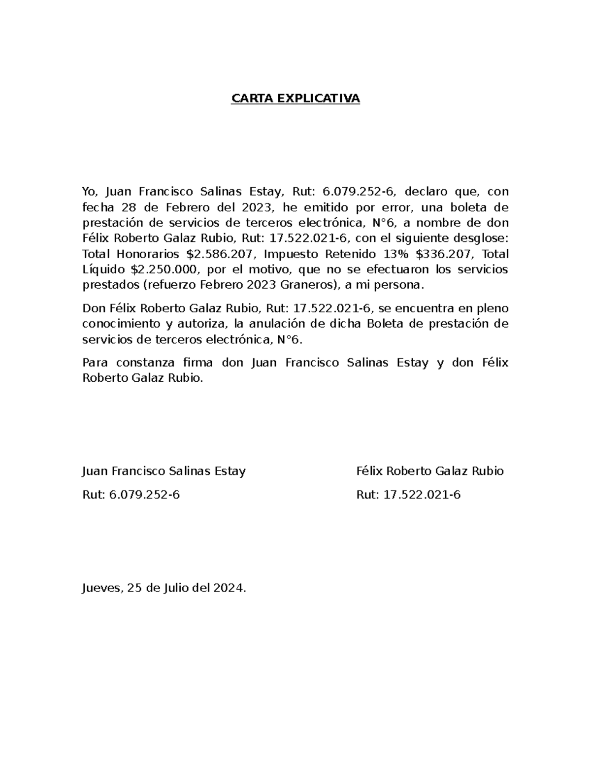 Carta Explicativa sobre Solicitud Administrativa en SII - Studocu