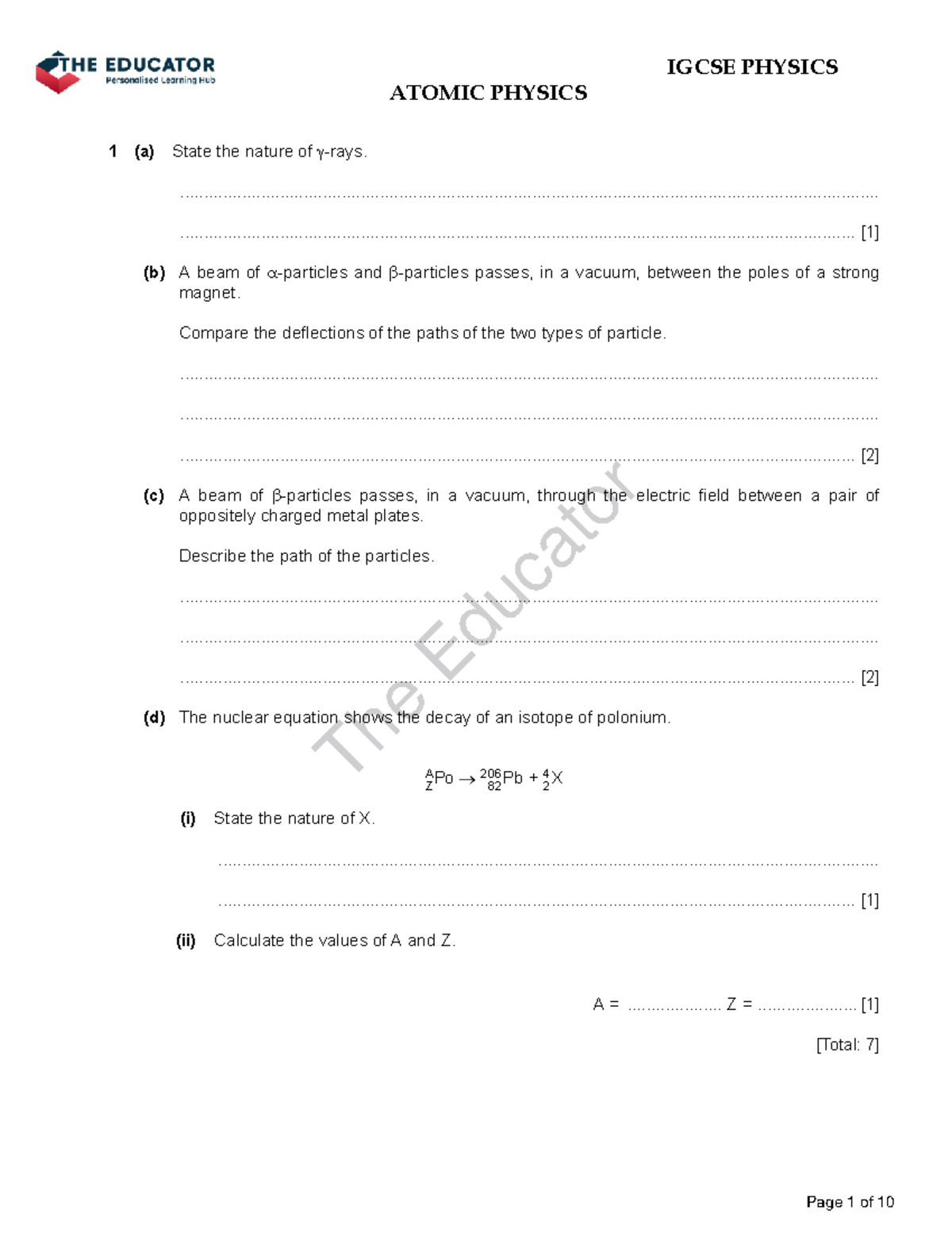 IGCSE PHYSICS ATOMIC PHYSICS 1: Question Paper Analysis - Studocu