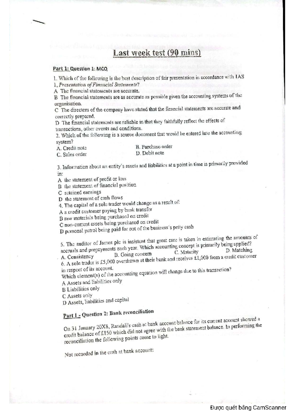 Last Week Test (90 mins) - Accounting Concepts & Cash Flow Statements ...