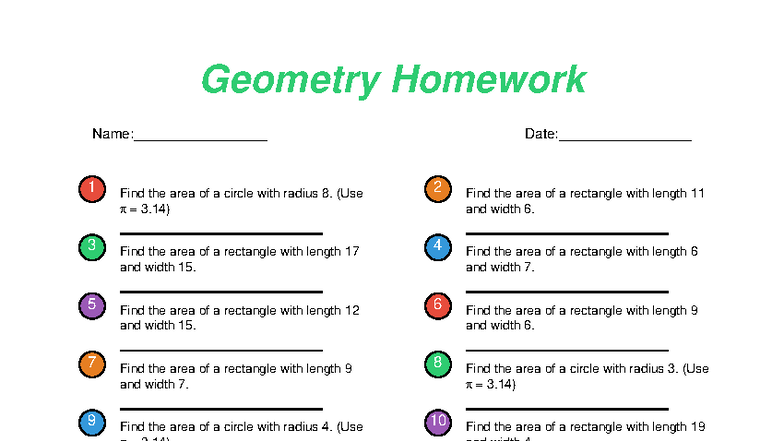 Geometry Homework 7: Area Calculations for Circles & Rectangles - Studocu