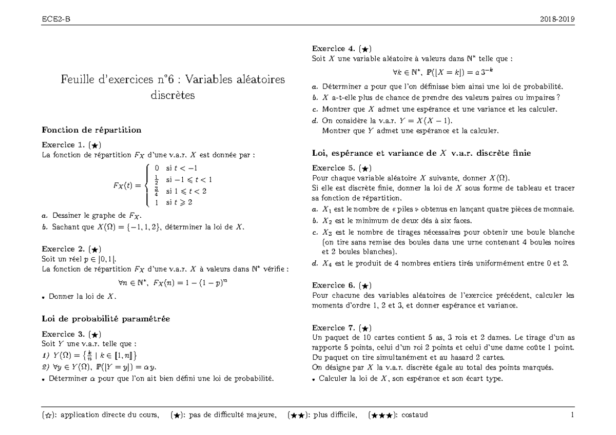Exos sur les Variables Aléatoires Discrètes - Exercices 6 à 29 - Studocu
