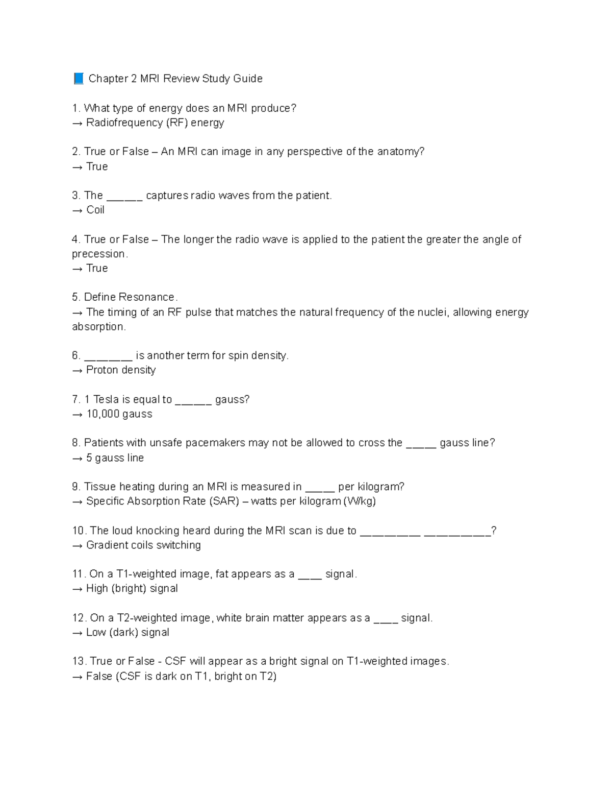 Chapter 2 MRI Review Study Guide: Key Concepts & Facts - Studocu