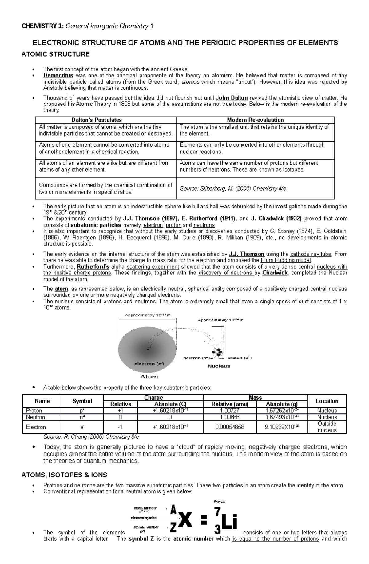 CHEM 1 - Handouts - Lecture Notes - ELECTRONIC STRUCTURE OF ATOMS AND ...