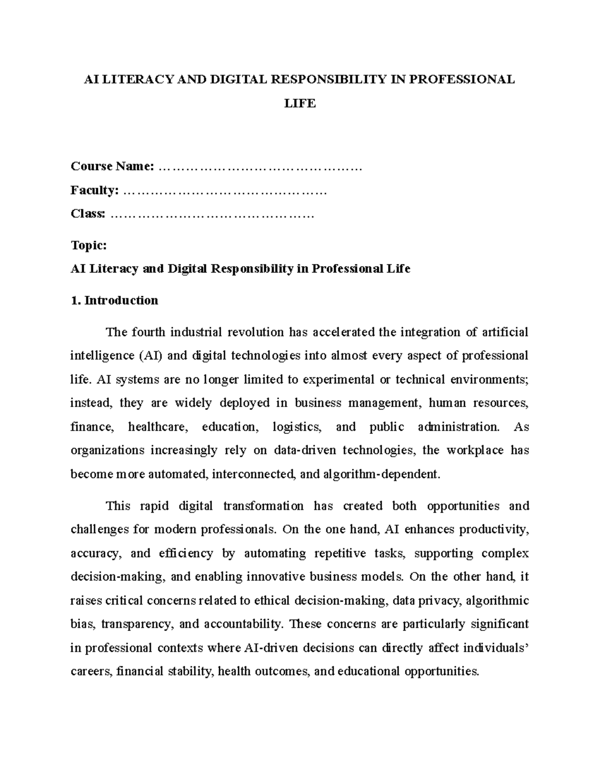 AI Literacy and Digital Responsibility in Professional Life: A Study ...