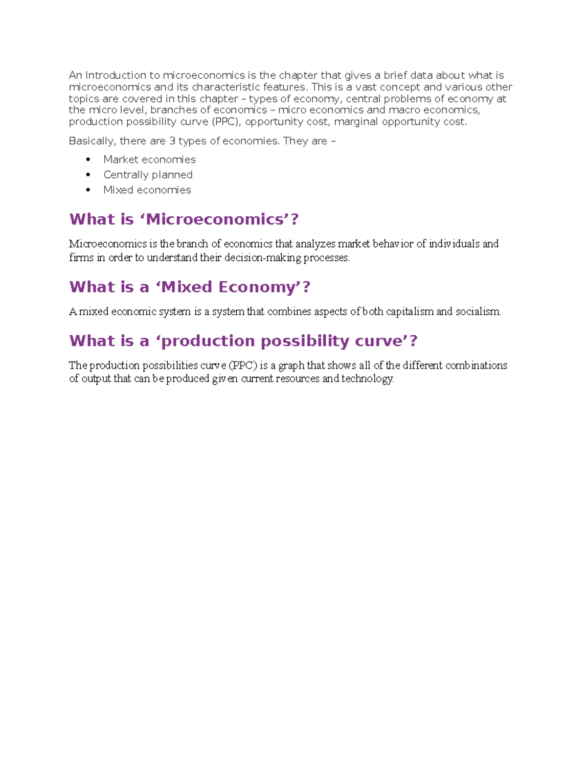 Introduction micro economics - This is a vast concept and various other ...