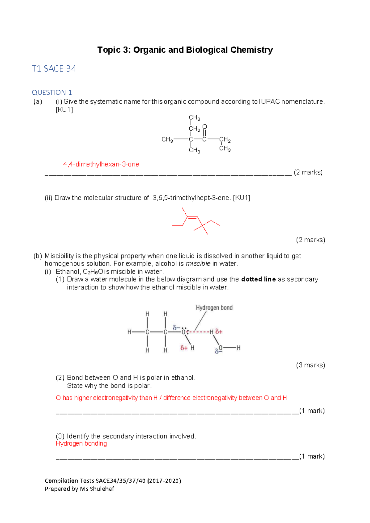 Topic 3 - Answer copy - organic chem tutorials - Compilation Tests ...