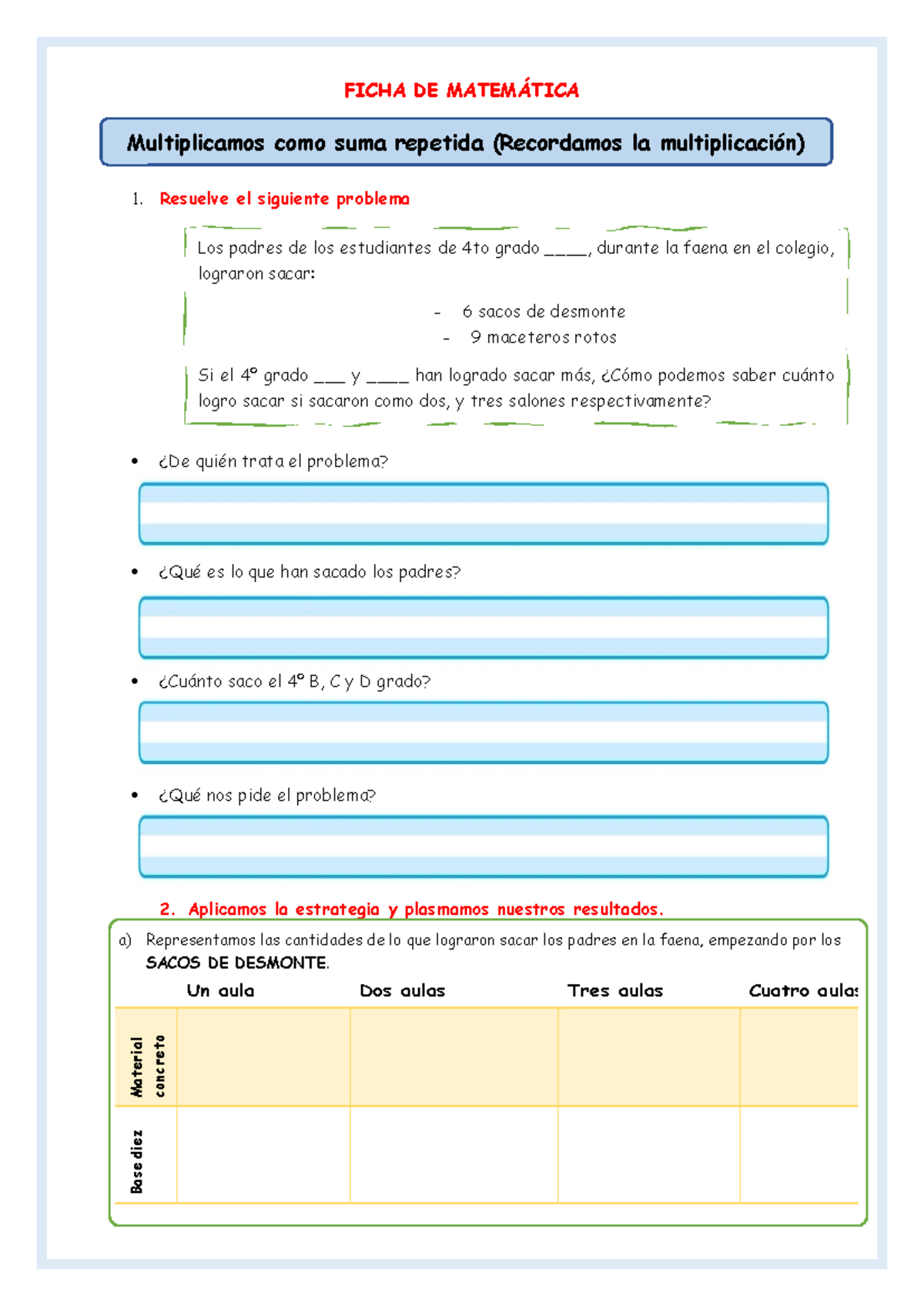 Ficha MATE MART 21: Multiplicación como Suma Repetida - Ejercicios y ...