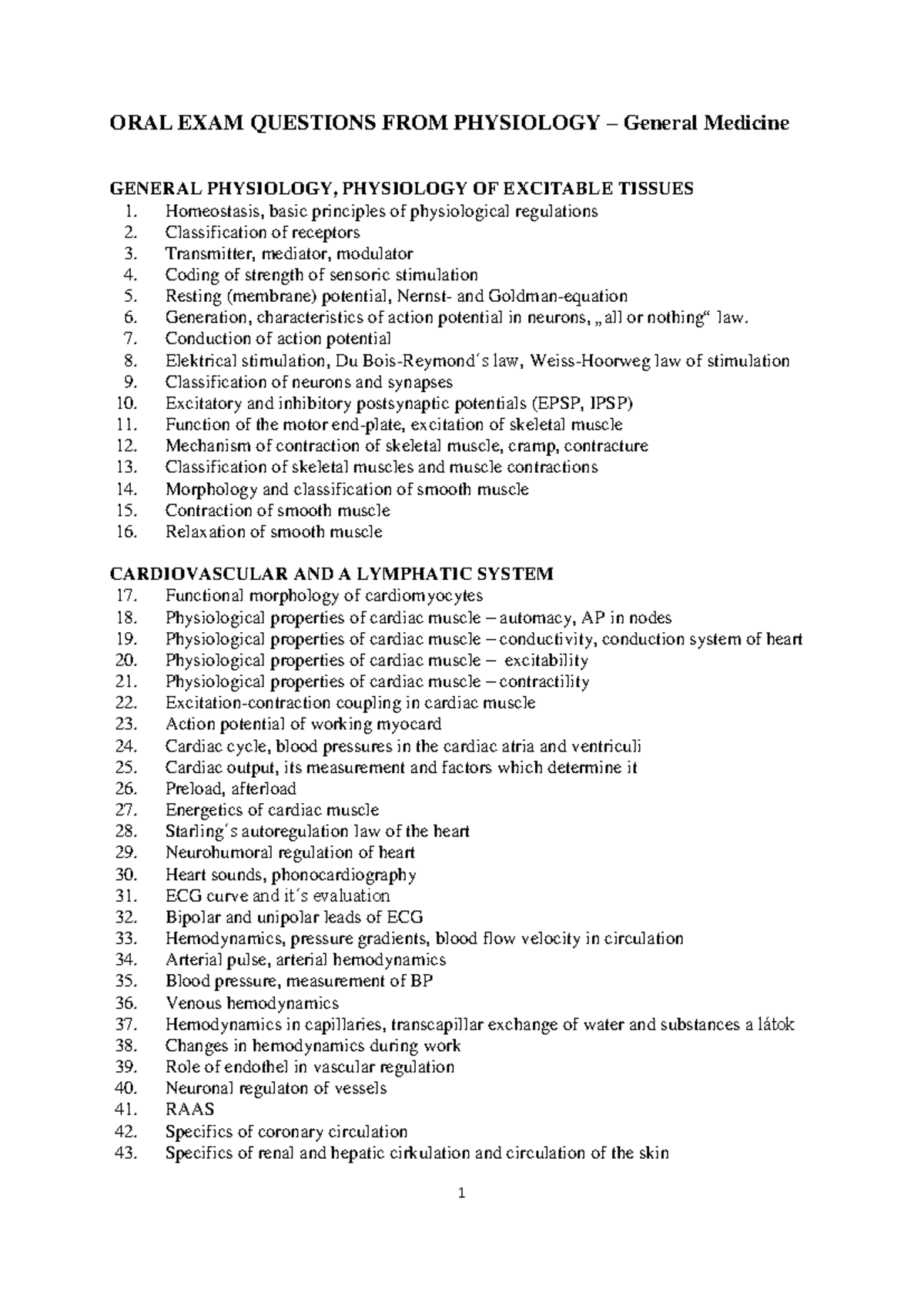 PHYS 1010: Oral Exam Qs for General Medicine Physiology Prep - Studocu
