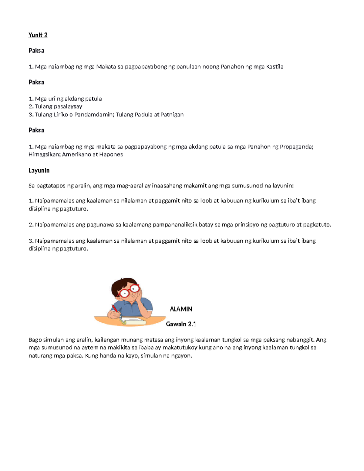 Yunit 2 Panulaang Filipino - Yunit 2 Paksa Mga naiambag ng mga Makata ...