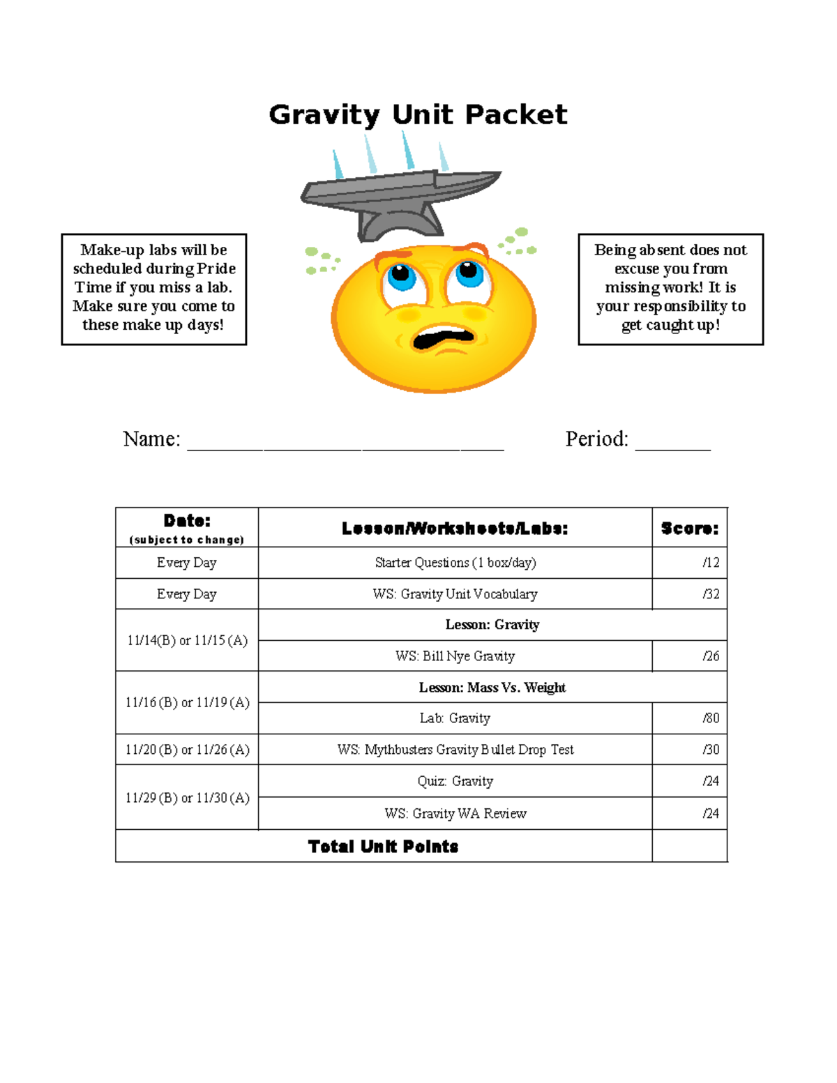 Gravity Unit Packet: Worksheets, Labs, and Quiz Review - Studocu