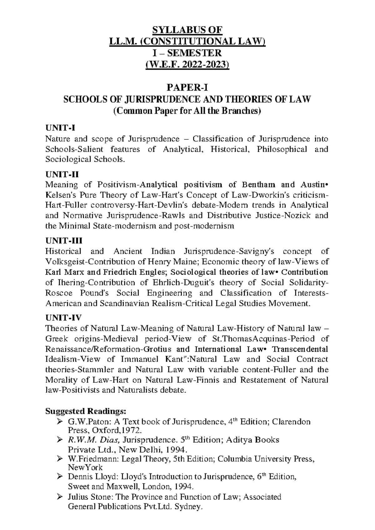 LL.M. Constitutional Law Syllabus - I Semester (2022-2023) - Studocu