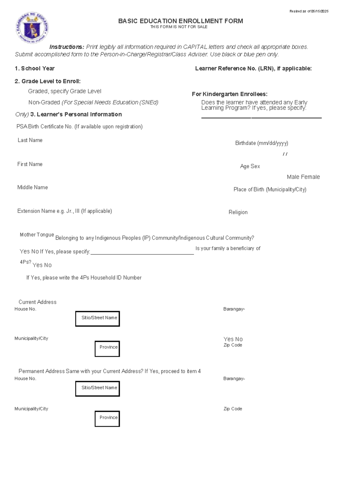 BASIC EDUCATION ENROLLMENT FORM: Instructions & Information Guide - Studocu