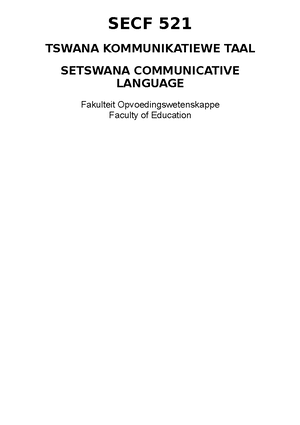 [Solved] Mainane - Setswana Communication (SECF 521) - Studocu